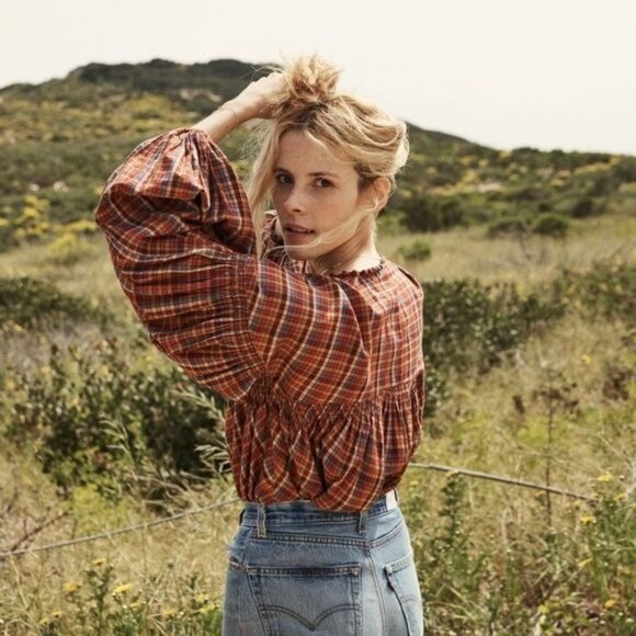 Doen | Tops | Doen Thistle Top Blue Autumn Plaid Size Xs Boho Blouse | Poshmark